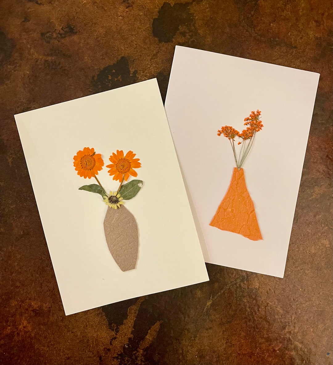 Pressed Flower Notes Cards With Vases Made of Recycled Paper. - Etsy