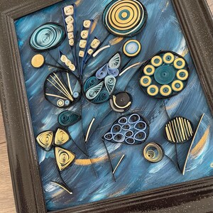 Quilled Abstract Art. Quilled Shades of Blue and Gold Lined Paper on ...