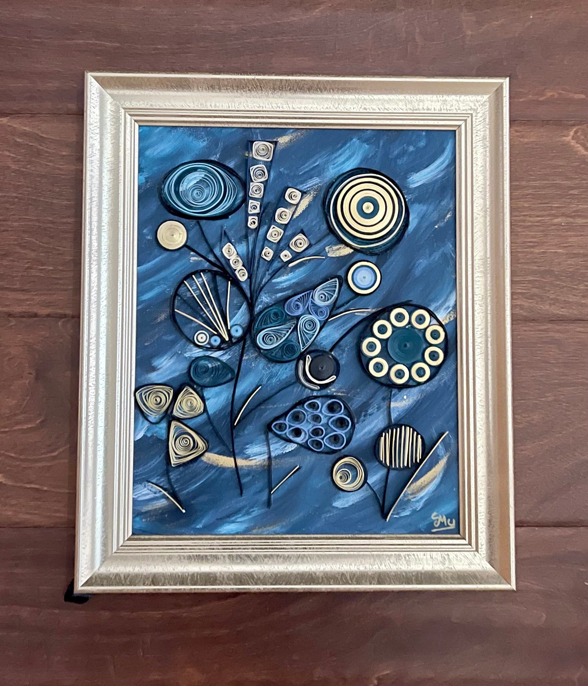 Quilled Abstract Art. Quilled Shades of Blue and Gold Lined Paper on ...