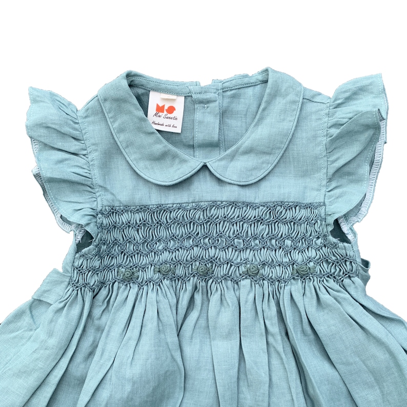 Light Green Linen Smocked Dress - Etsy