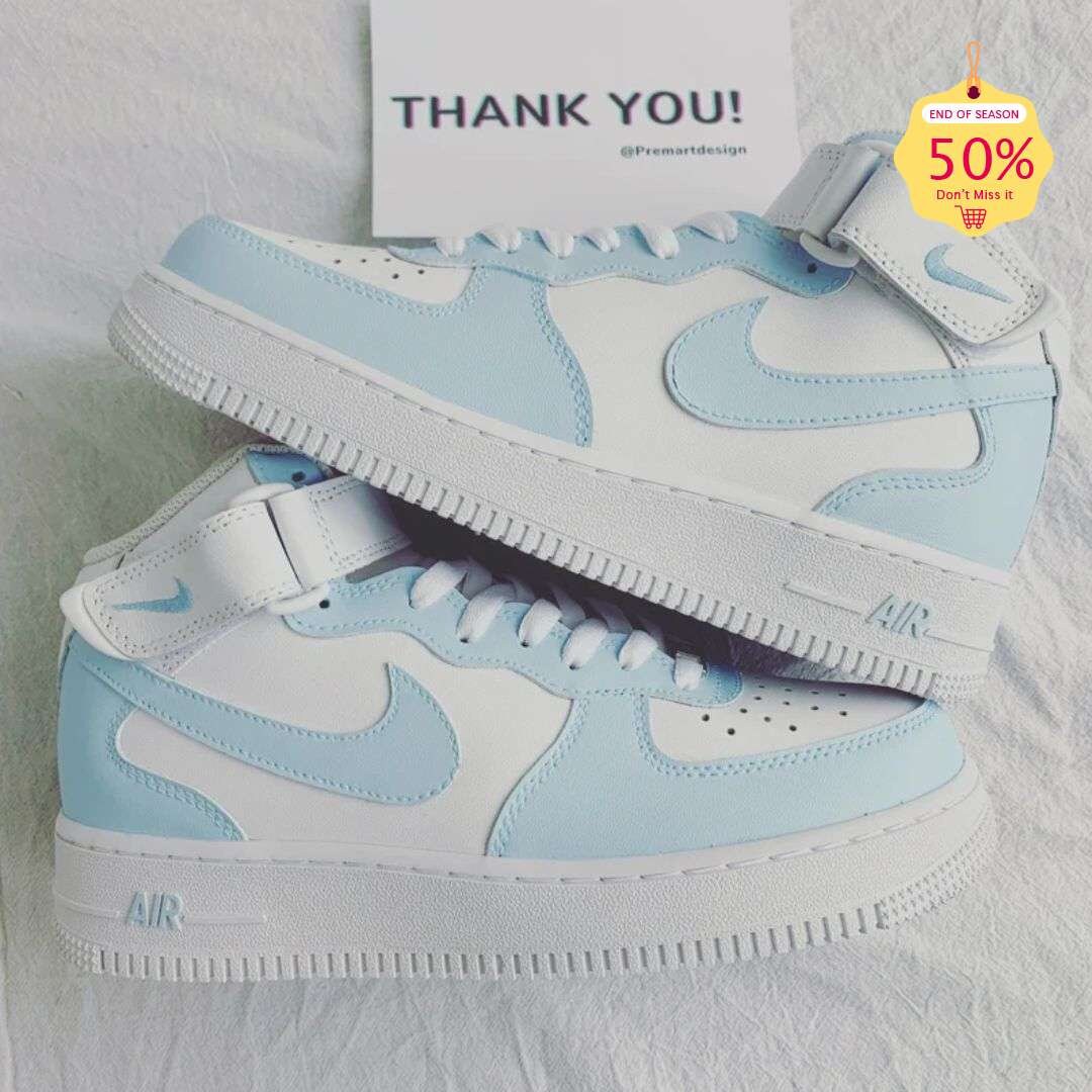 Baby Blue Custom Air Force 1 Mids Hand Painted Custom Af1 - Etsy