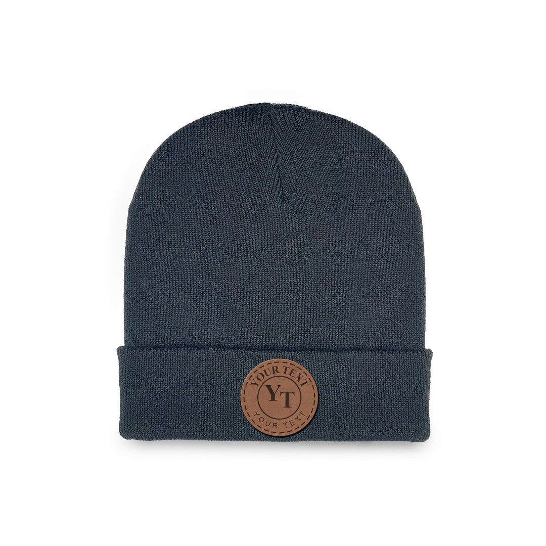 Custom Leather Patch Beanie Personalised Beanie Leather Patch Beanie ...