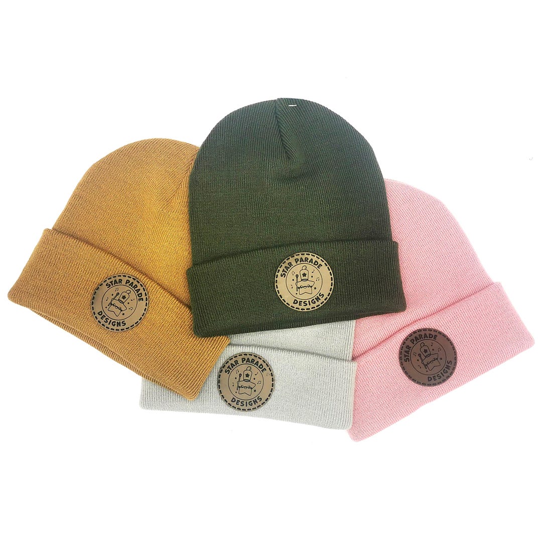 Custom Leather Patch Beanie | Personalised Beanie | Leather Patch ...