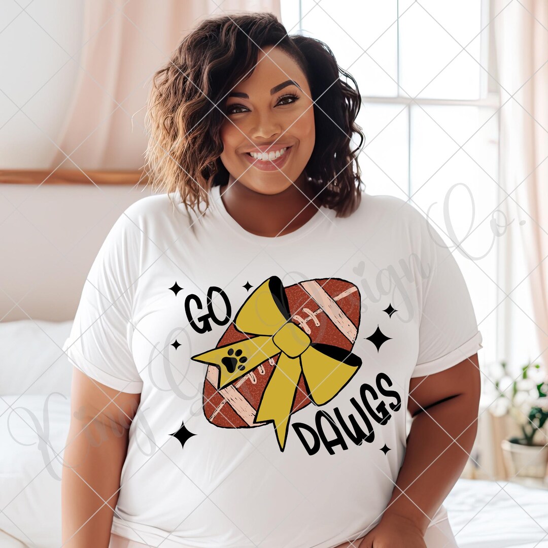 Go Dawgs Sublimation PNG With Hand Drawn Football and Gold Coquette Bow ...