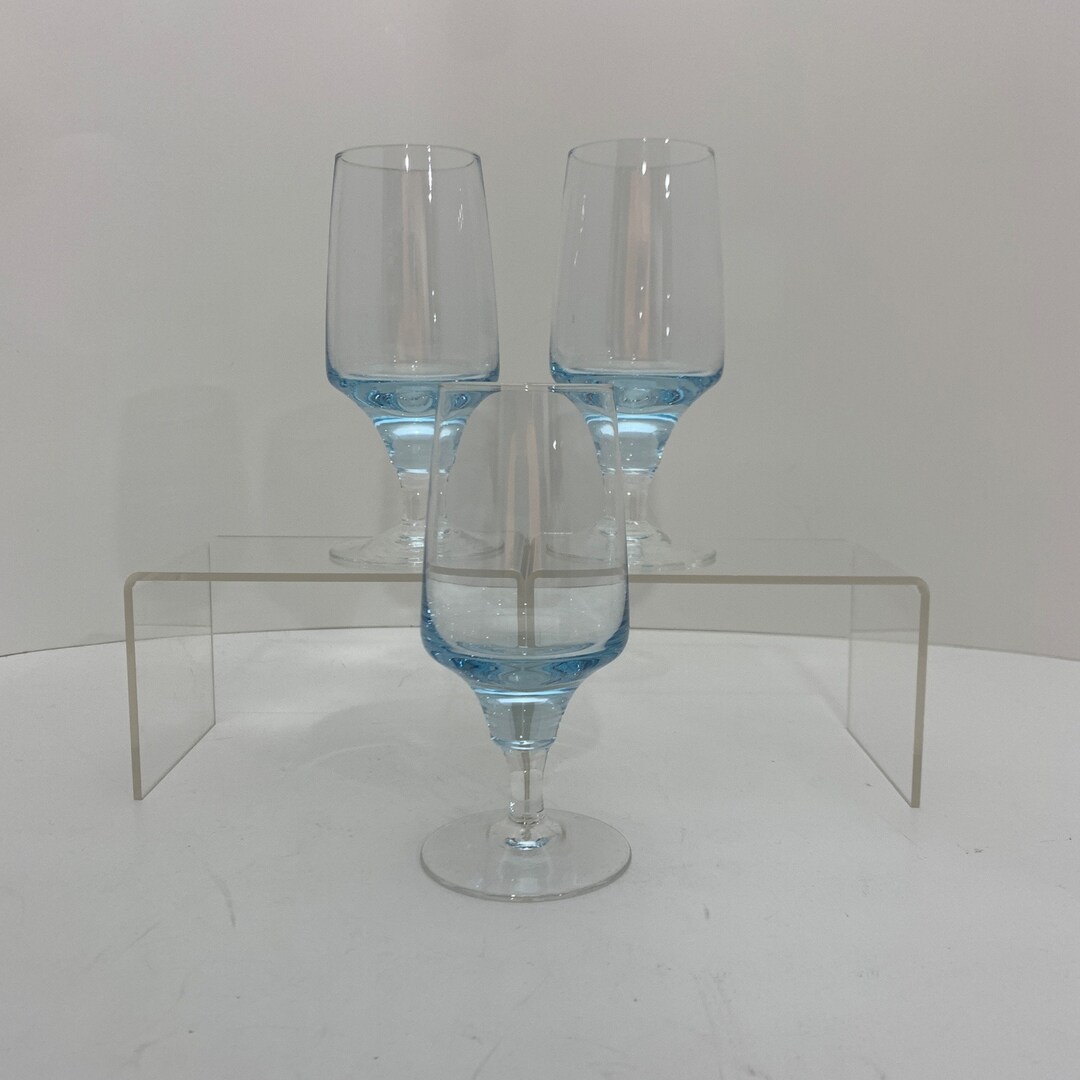 Sasaki Harmony Azure Blue Crystal Juice Glasses Vintage Stemware Japan ...