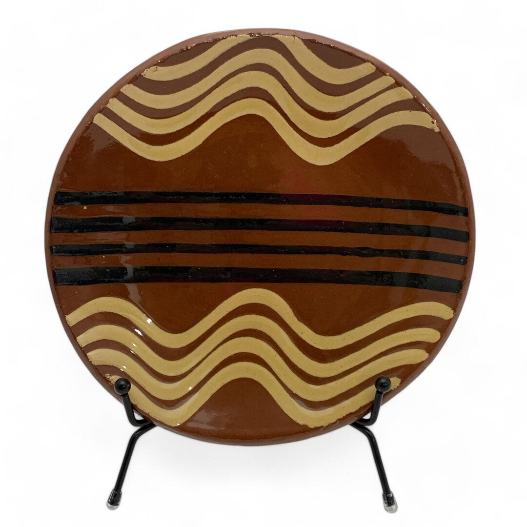 Steve Nutt Redware Pottery Plate Waves Lines Primitive Americana Folk ...