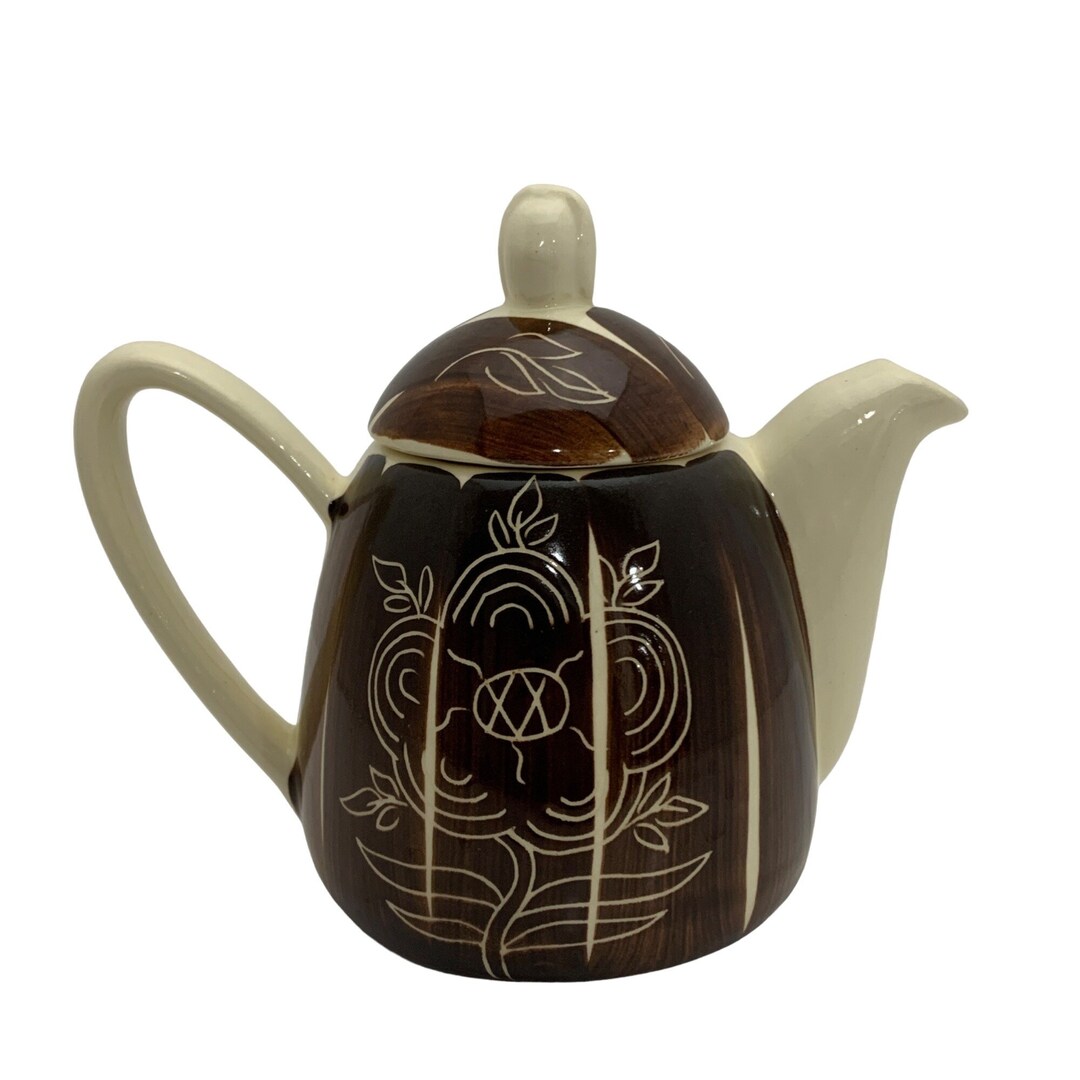 Purinton Slipware Intaglio Brown Teapot & Lid 1950s Mid Century Modern ...