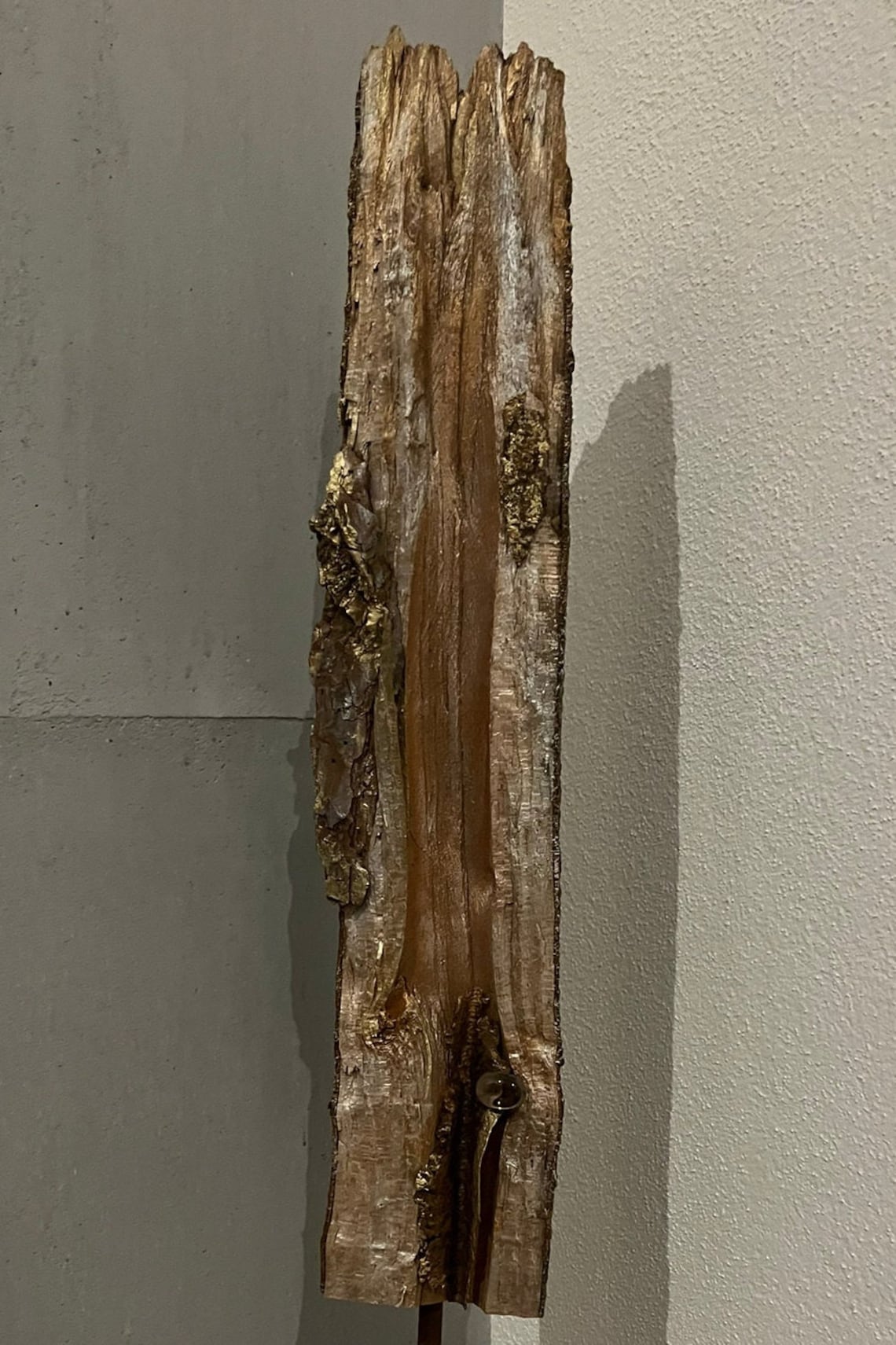 Wooden Sculpture With Metal and Gemstone on a Metal Stand, Wood Art ...