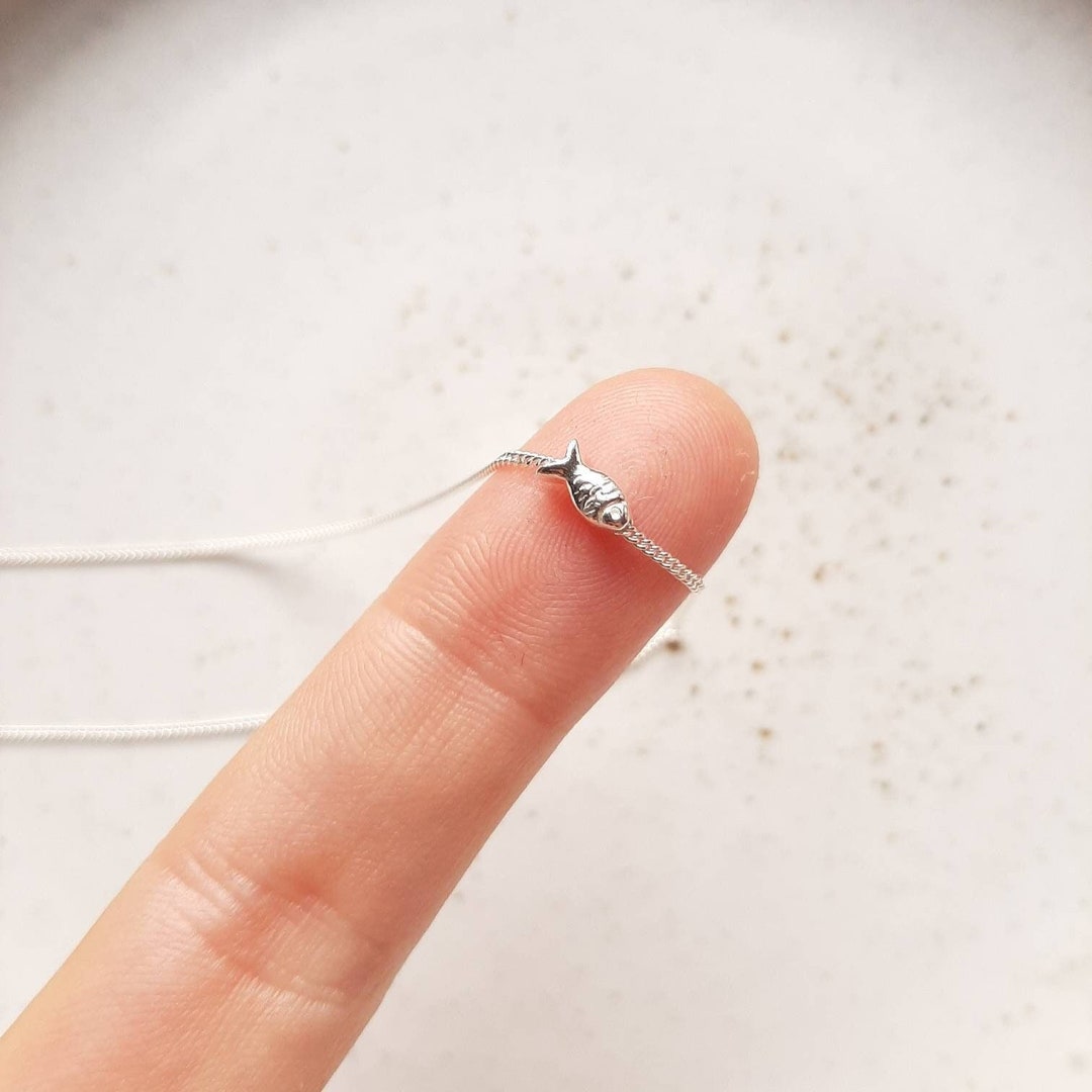 Tiny Fish Sterling Silver Necklace, Silver Choker Necklace, Silver ...
