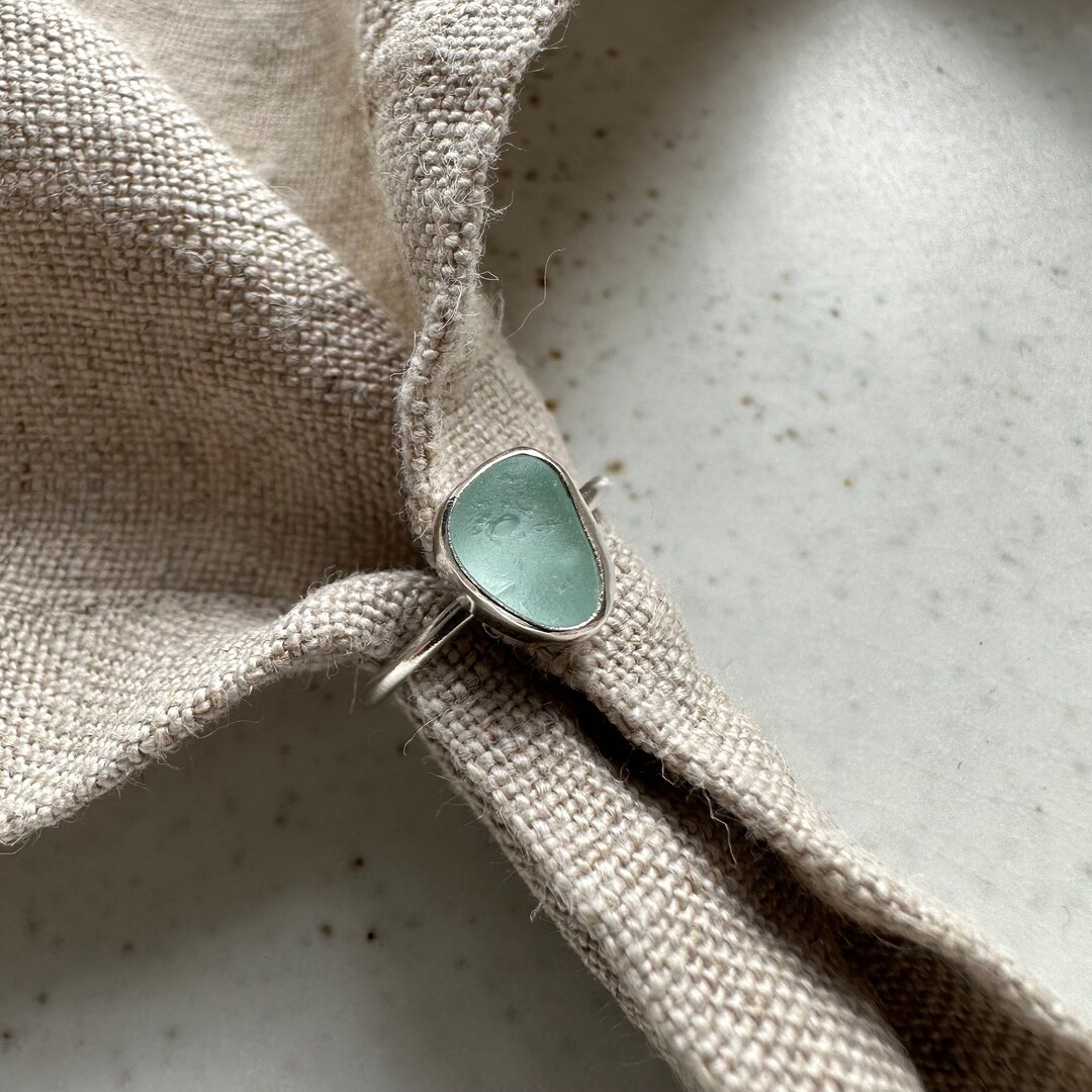Dainty Pale Aqua Sea Glass Ring SIZE I 1/2 47.5 Mm Blue Sea Glass Ring ...
