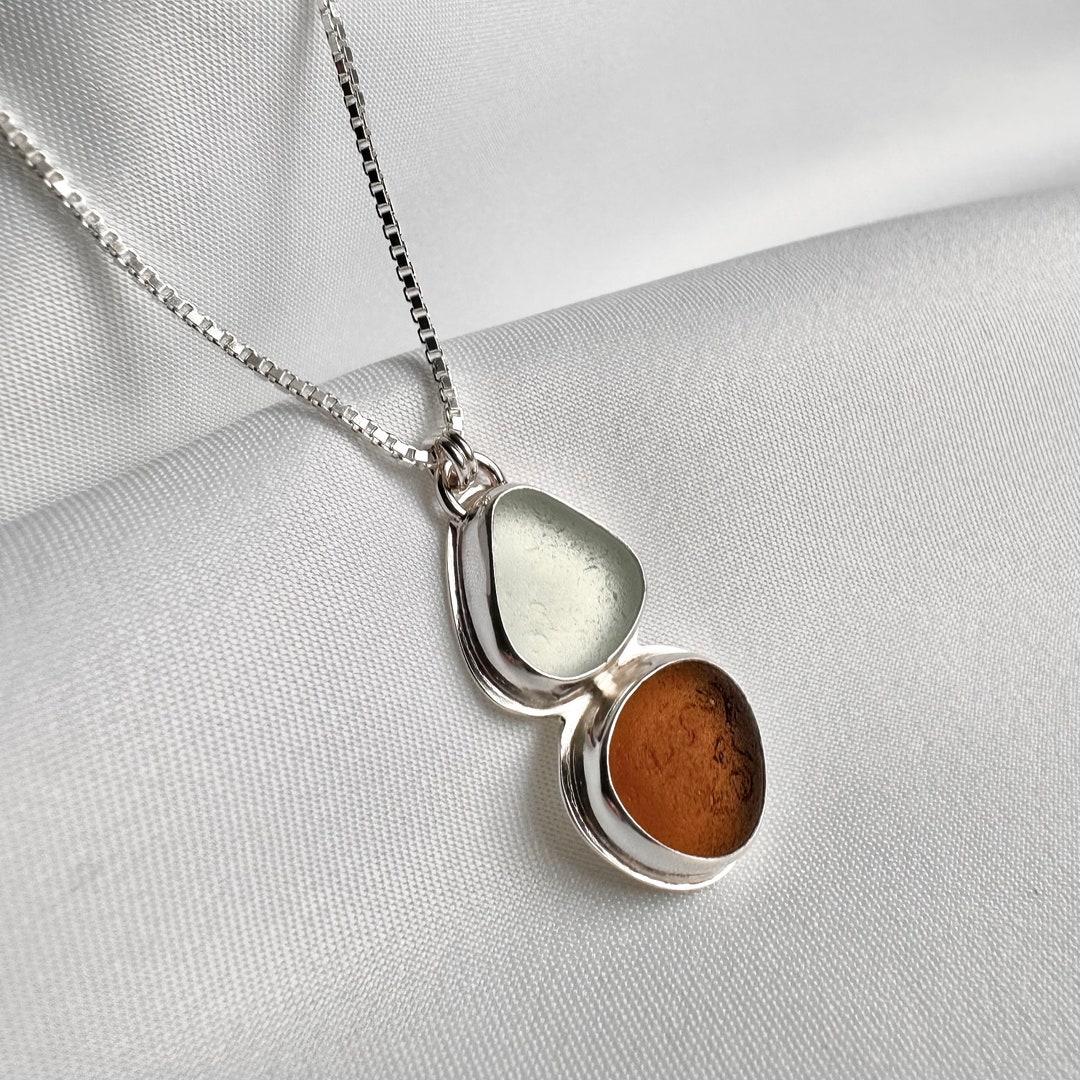 Sea Glass Necklace, Real Beach Glass Necklace, Blue Sea Glass, Brown ...