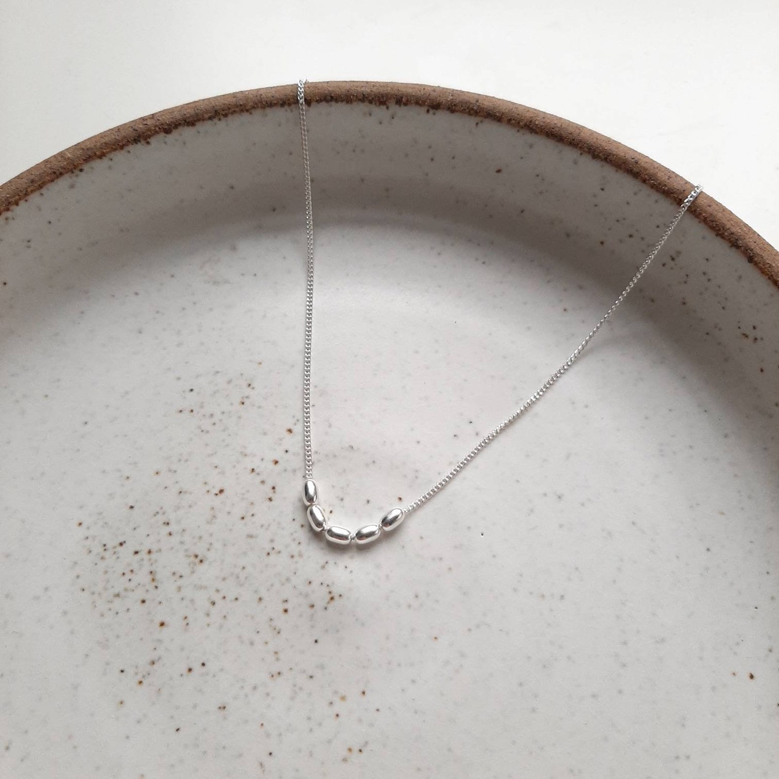 Dainty Sterling Silver Bead Necklace, Minimalist Curb Chain - Etsy