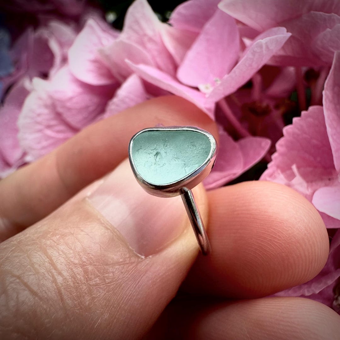 Dainty Pale Aqua Sea Glass Ring 47.5 Mm Blue Sea Glass Ring Sterling ...