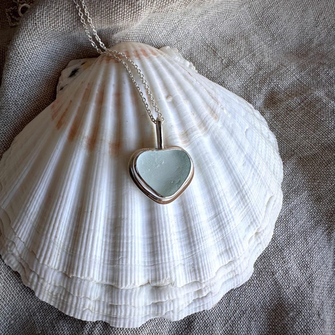 Seafoam Heart Shaped Sea Glass Necklace | Beach Glass Heart Pendant | Special Love Necklace ...