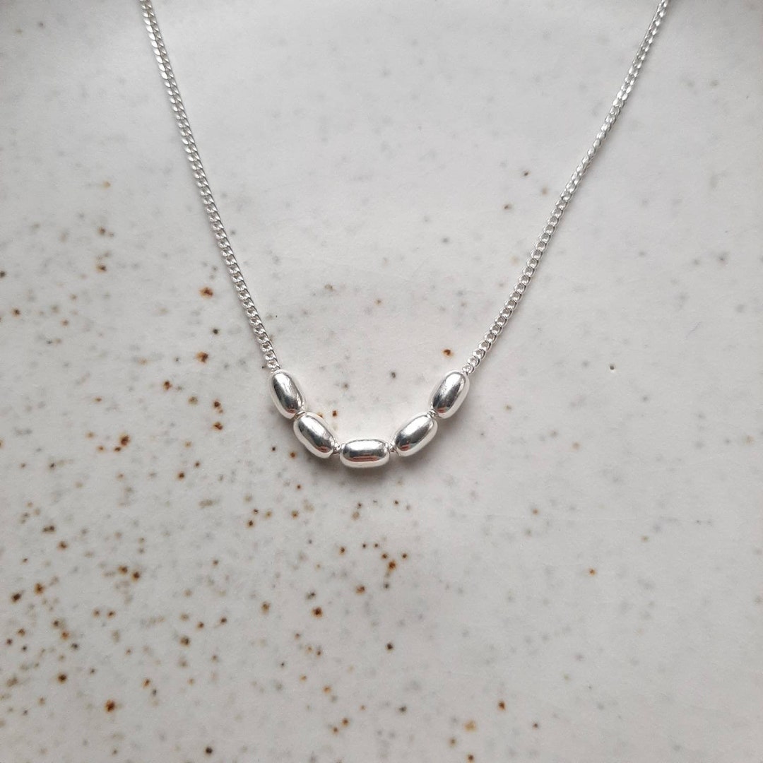 Dainty Sterling Silver Bead Necklace, Minimalist Curb Chain - Etsy