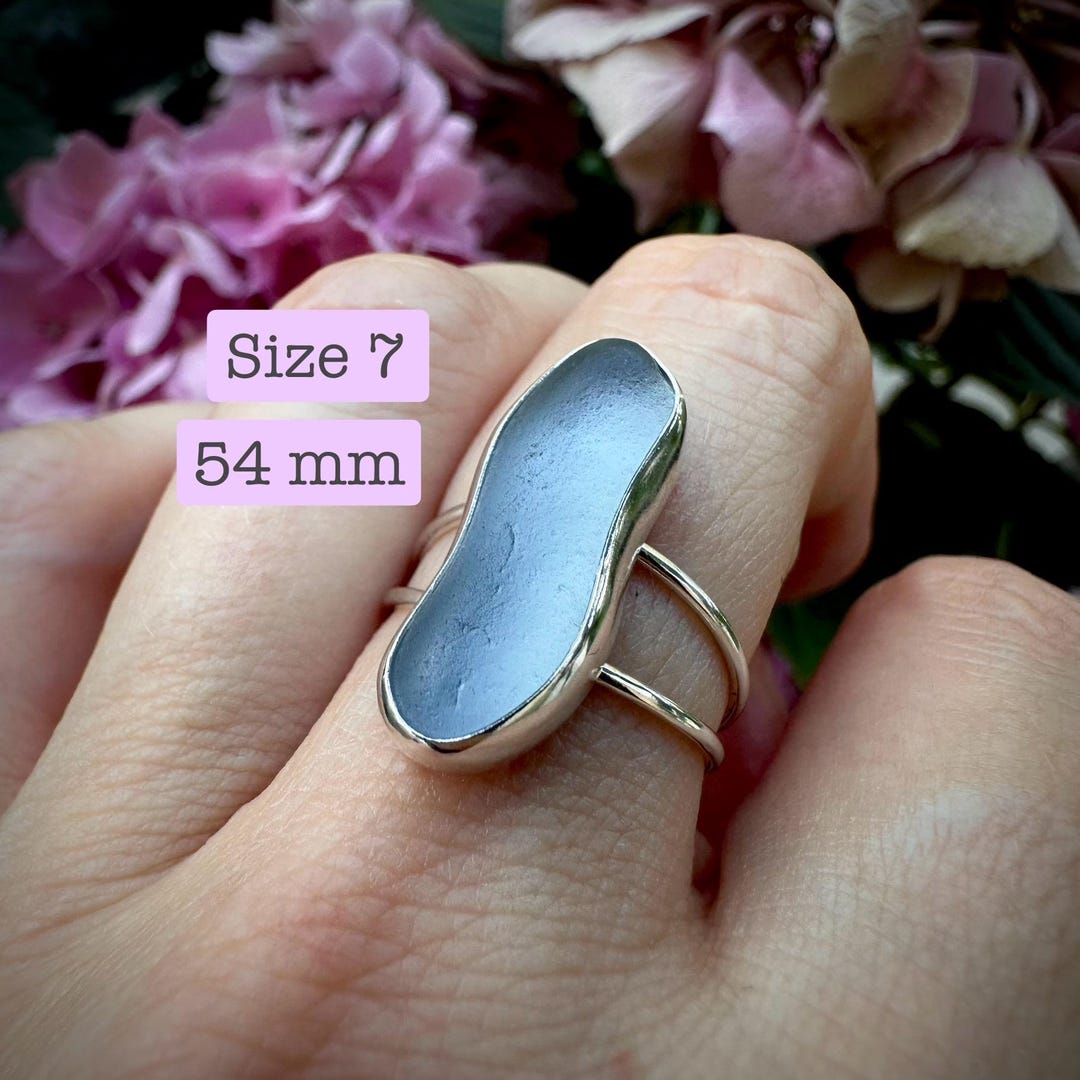 Blue Wave Sea Glass Ring 54 Mm | Statement Ring | Sterling Silver Beach ...