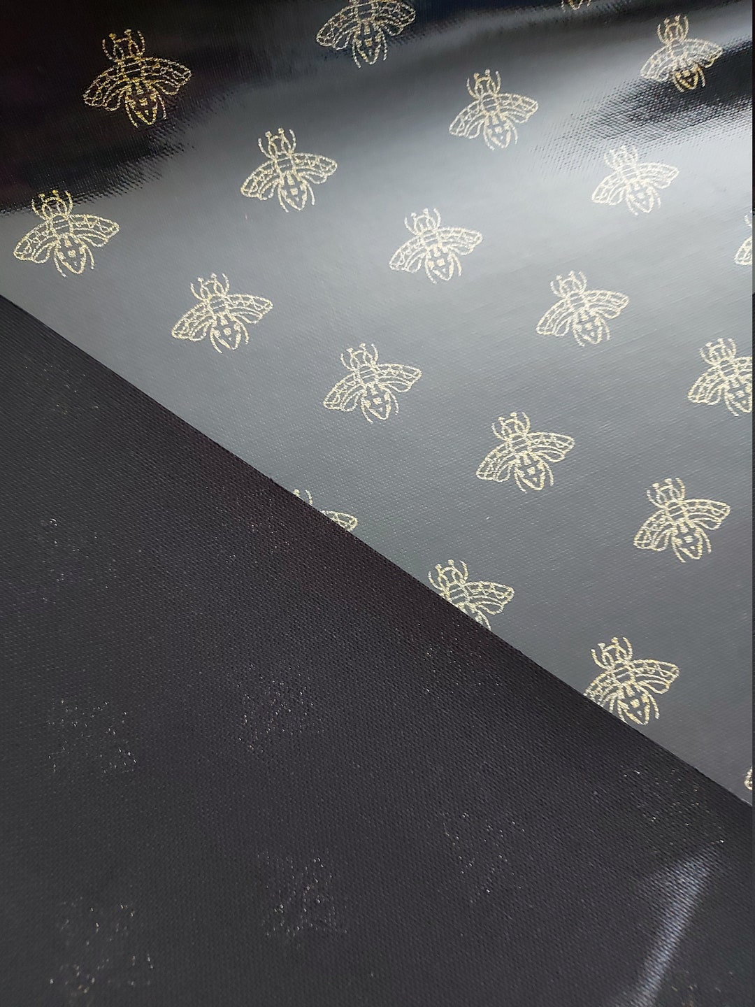 Cotton Oilcloth Fabric Bee Fabric Waterproof Fabric Black Background ...