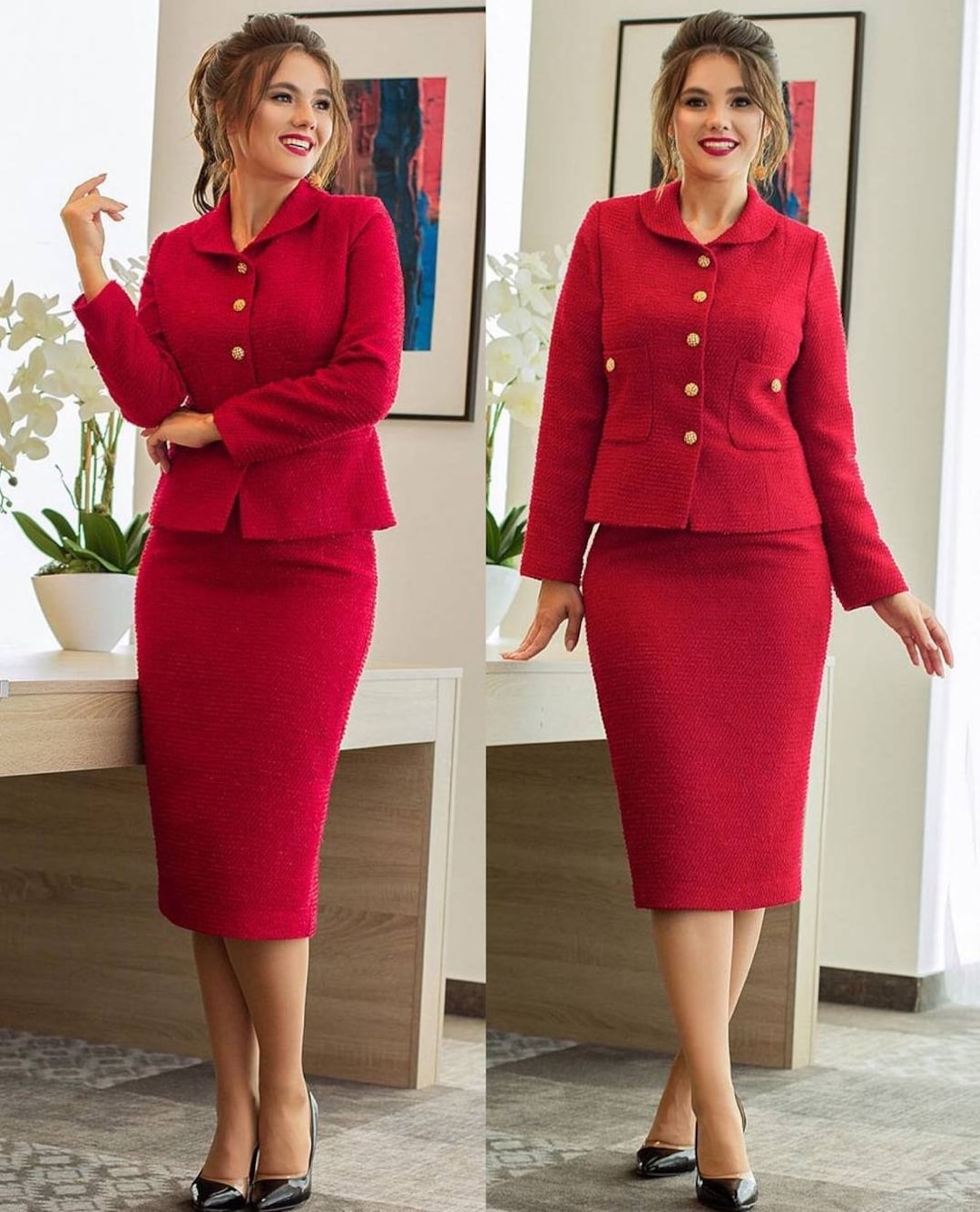 Lipstick Red Textured Suit,.skirt Suit ,dog Show Suit - Etsy