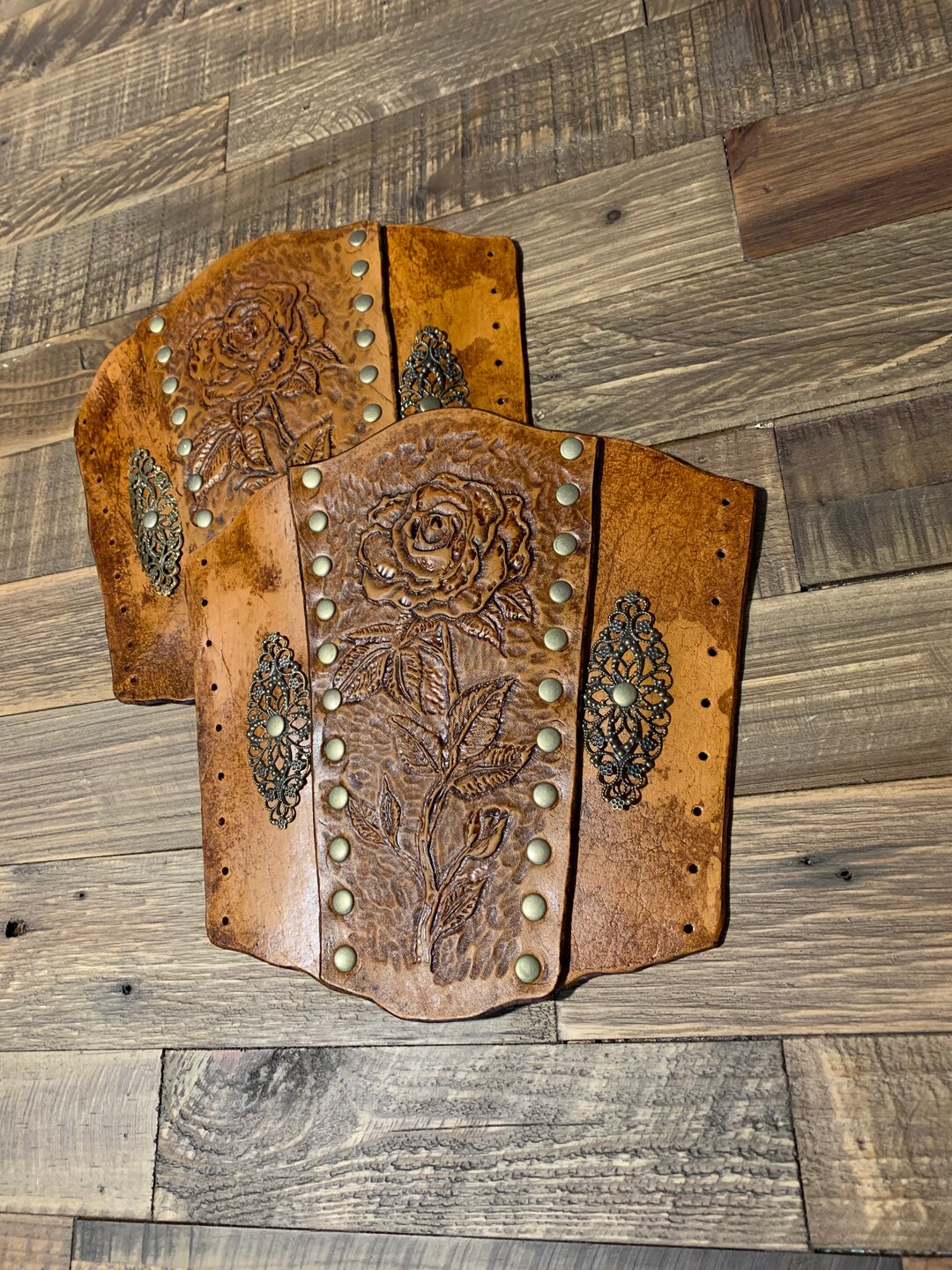Carved Rose Leather Bracers - Etsy