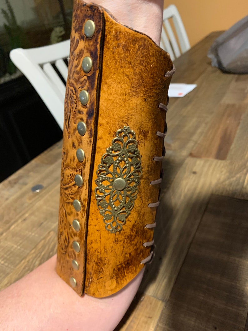 Carved Rose Leather Bracers - Etsy