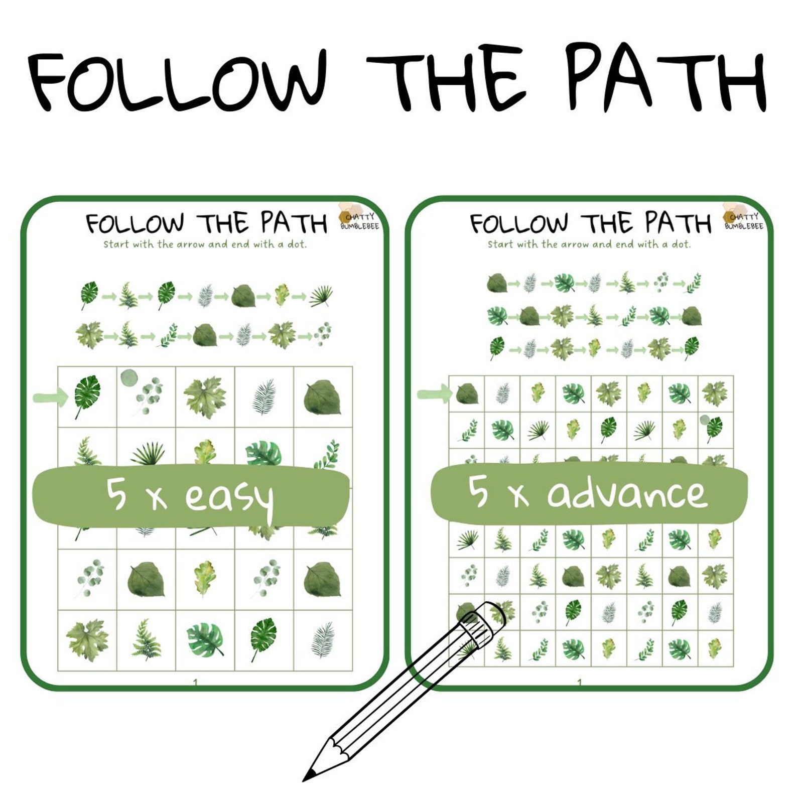 GREEN LEAVES - Visual Attention Worksheets - Etsy