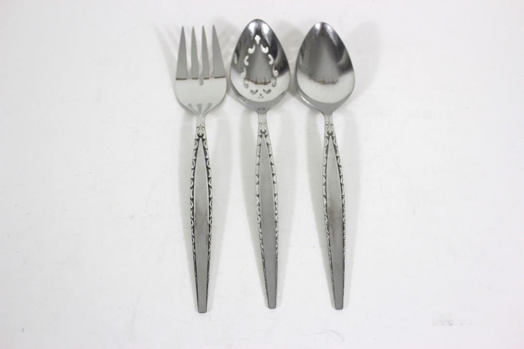 Vintage Venetia Oneida 3 Piece Serving Spoon Set Mid Century Modern ...