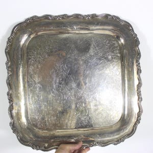 Silver Plated Square Tray Platter Vintage Plate Ornate Embossed Patina ...