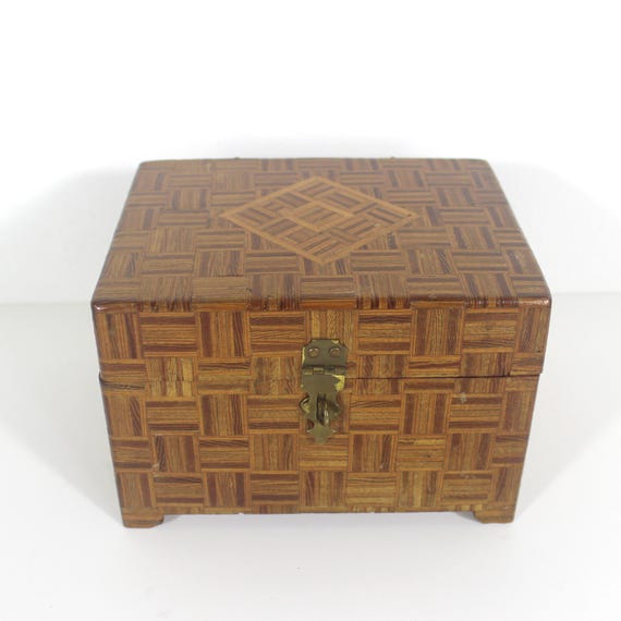 1960’s Parquetry Wood Inlay Box, Hinged Lid Wood Box,… - Gem