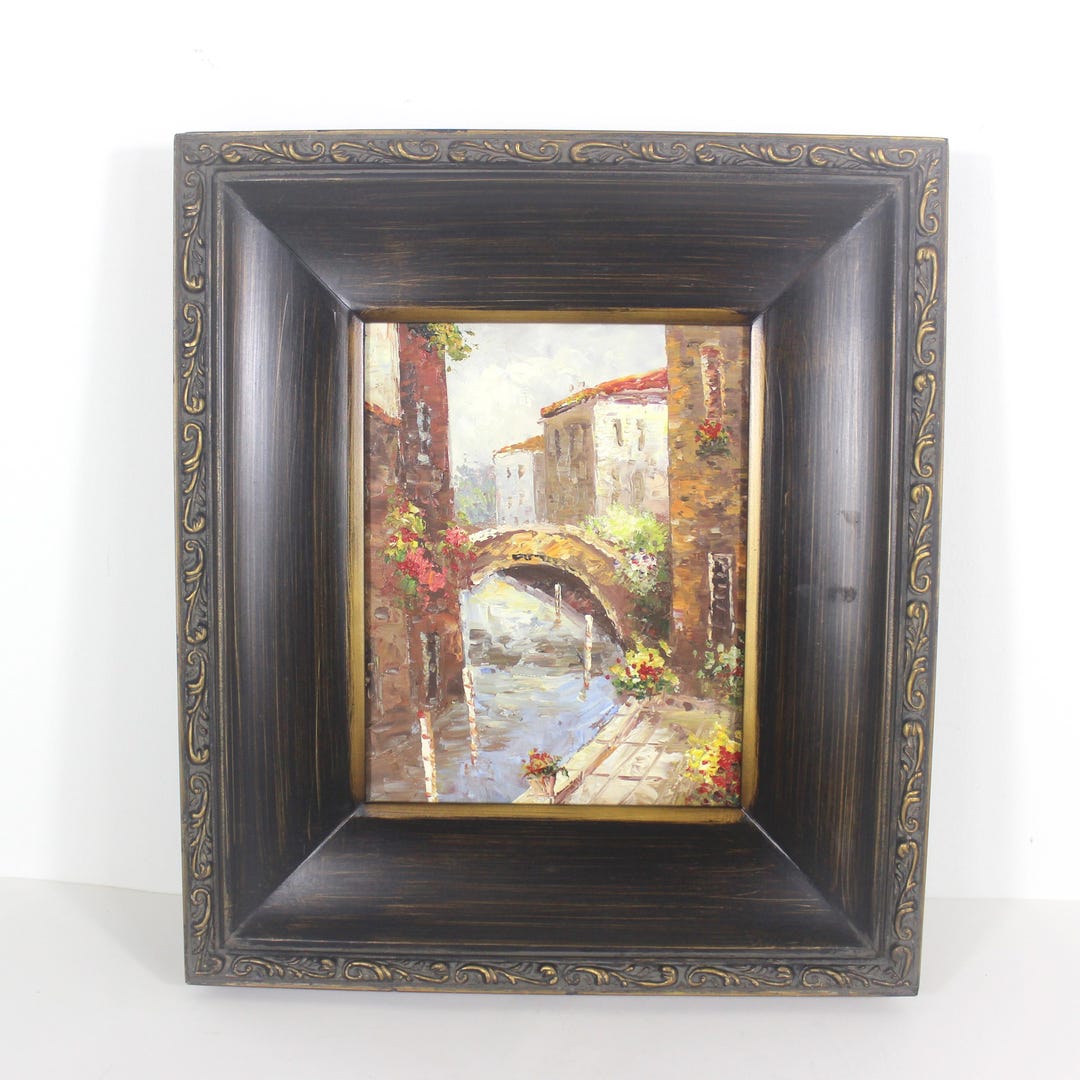 Vintage European Village Scene Oil Painting, Small Original Art Large ...