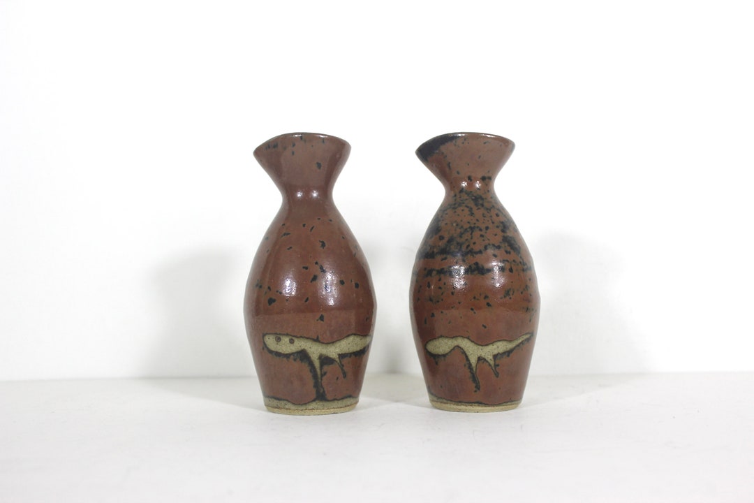 Pair of Vintage Japanese Stoneware Sake Bottles Small Pitchers Bottle ...