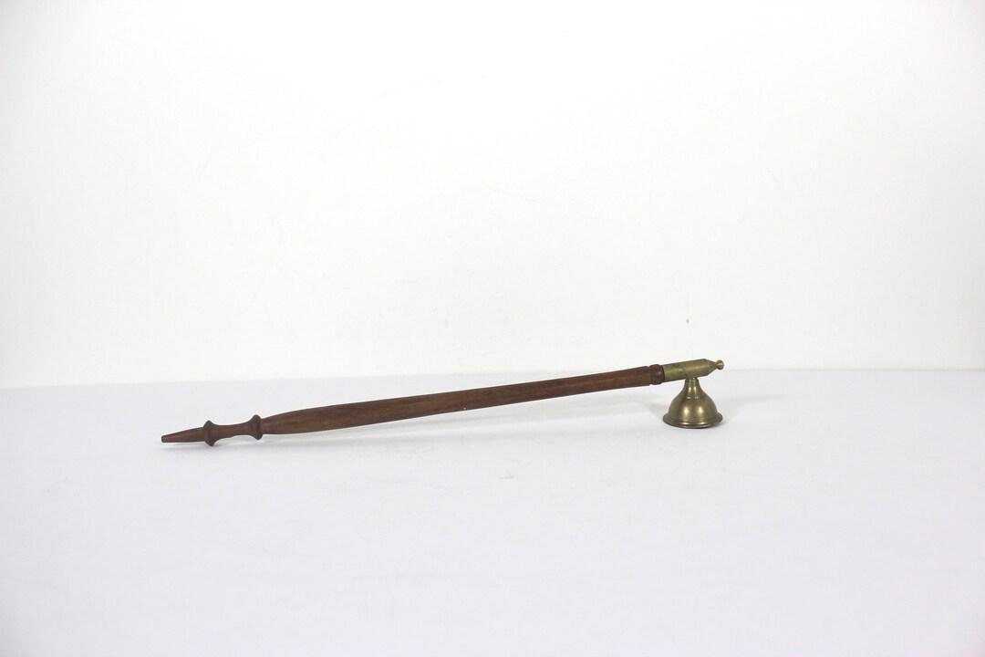Antique Brass and Wood Candle Snuffer With Match Striker Long Handle ...