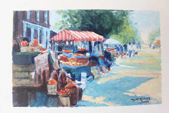 Vintage Painting of a Market Original Art Unframed Painting | Etsy