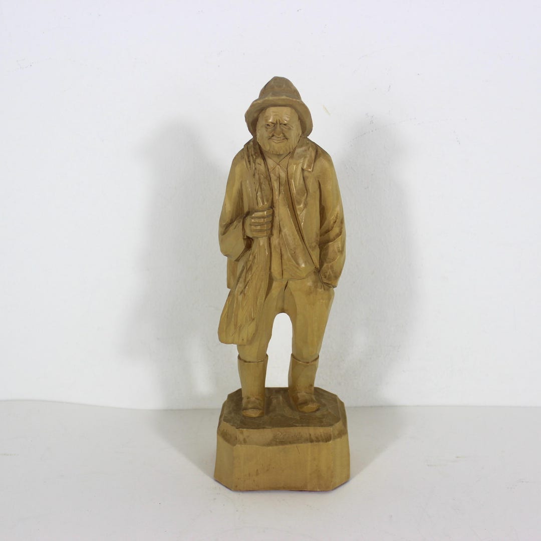 Paul E Caron Vintage Hand Carved Wood Fisherman, French Canadian Folk ...