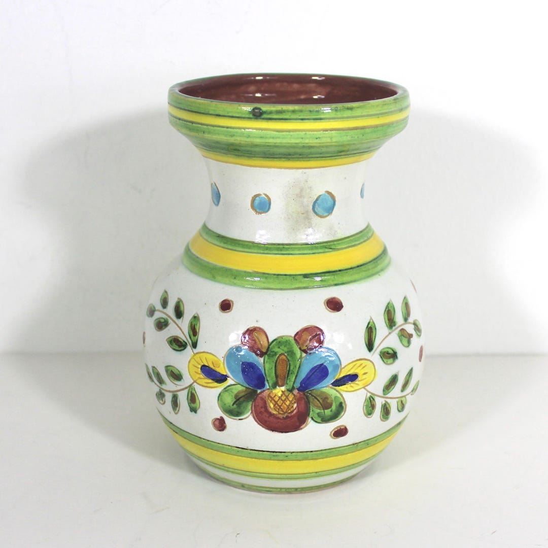 Vintage Italian Ars Deruta Pottery Vase Hand Painted Carved Floral ...