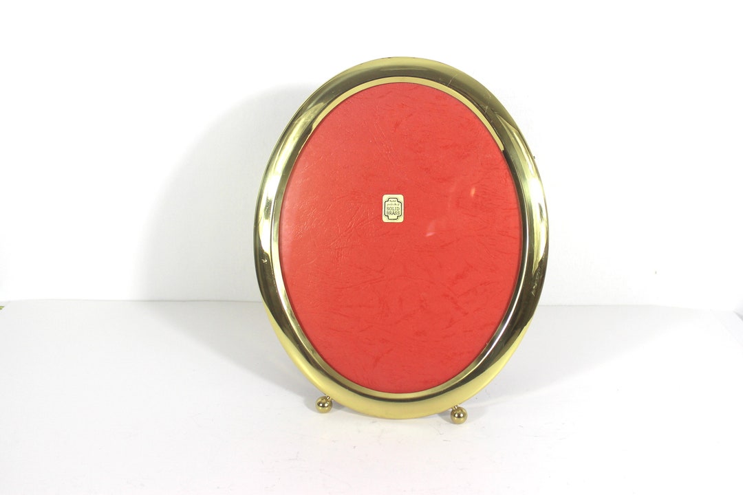 1980’s Large Oval Brass Picture Frame 8 X 10 Footed With Black Velvet ...