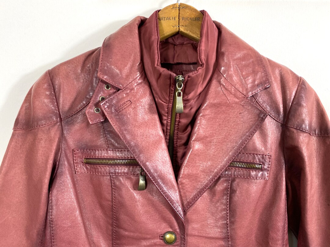 Danier Vintage Red Distressed Leather Jacket Winter Fashion Coat, Size ...