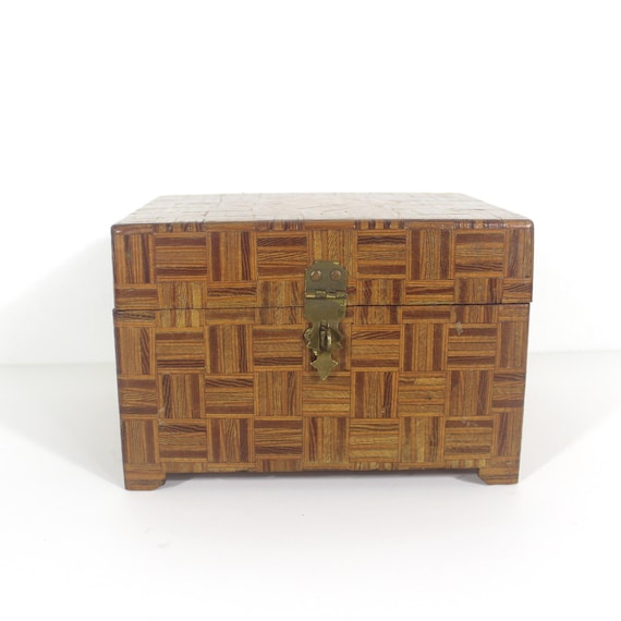 1960’s Parquetry Wood Inlay Box, Hinged Lid Wood Box,… - Gem