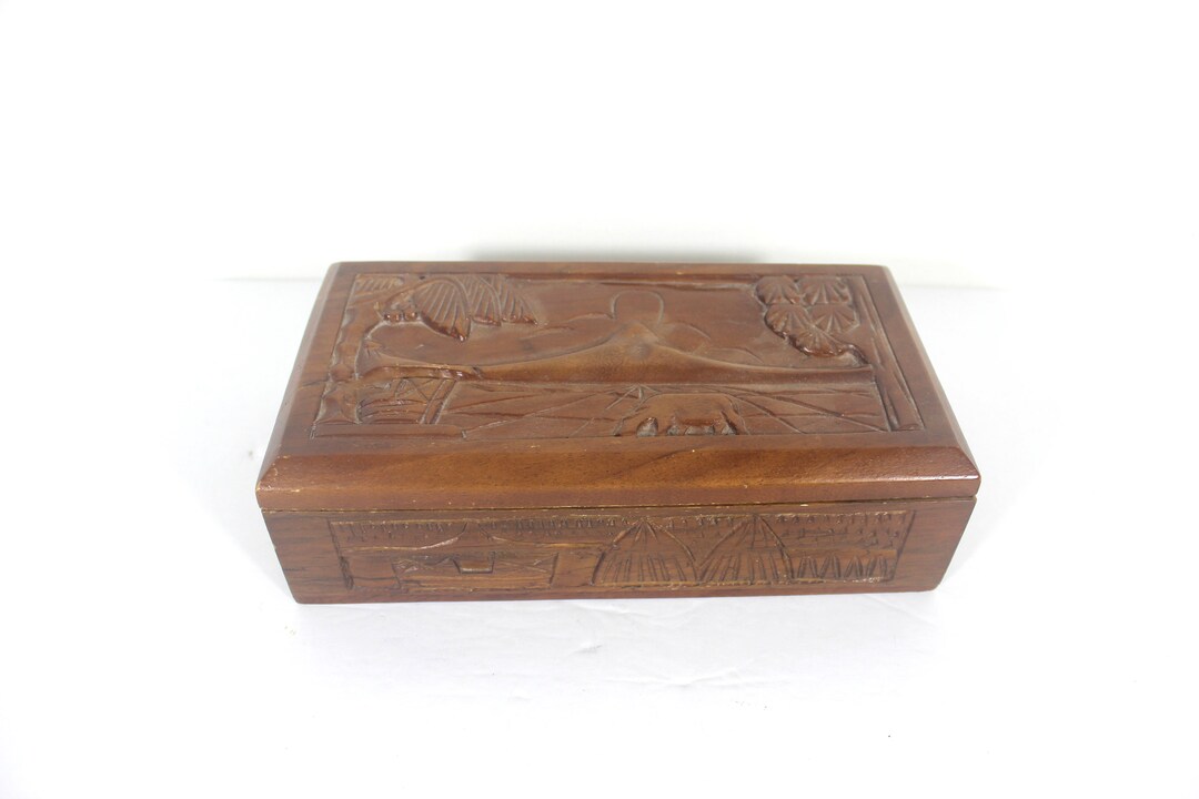 Vintage Carved Wood Box With Lid, Hand Carved, Handmade, Decor ...