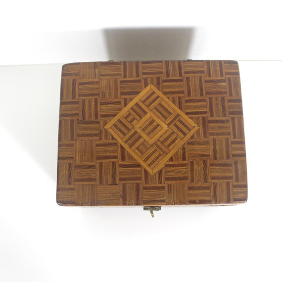 1960’s Parquetry Wood Inlay Box, Hinged Lid Wood Box,… - Gem