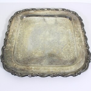 Silver Plated Square Tray Platter Vintage Plate Ornate Embossed Patina ...