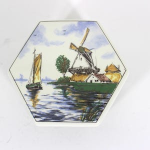 Vintage Ceramic Trinket Box Hexagon Flowers Windmill Holland Signed ...