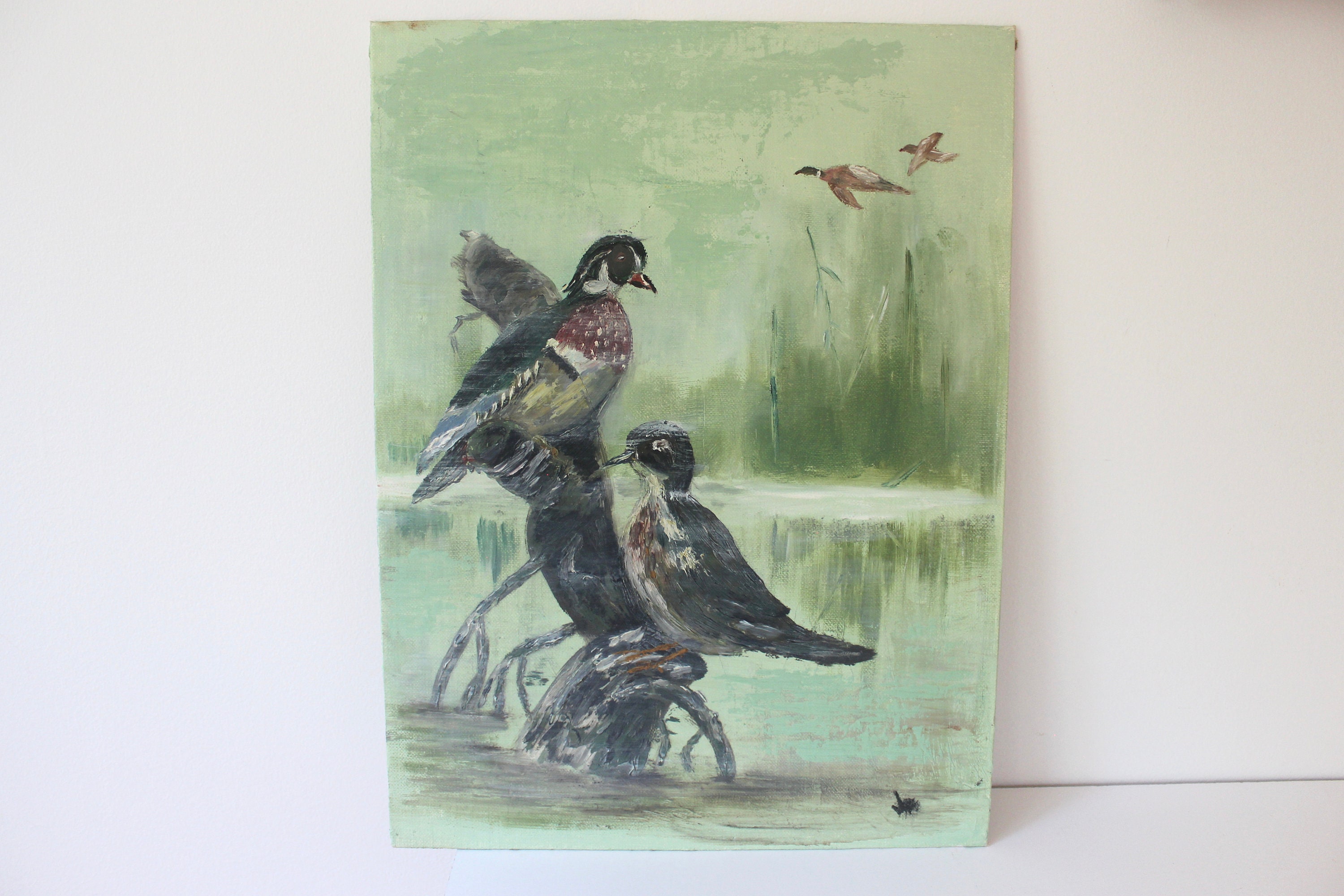 Vintage Painting Birds Water Fowl Acrylic on Canvas Board - Etsy