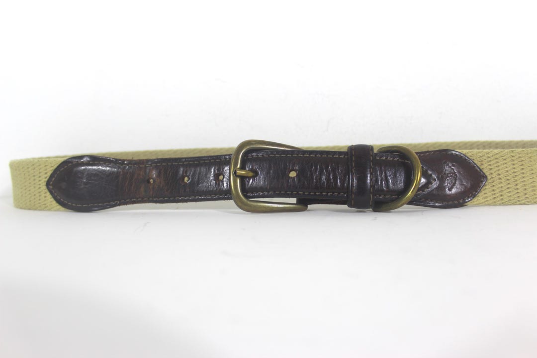 32”-35” DOCKERS Vintage Narrow Woven Dark Brown Leather and Cream ...
