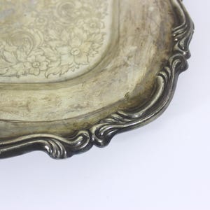 Silver Plated Square Tray Platter Vintage Plate Ornate Embossed Patina ...