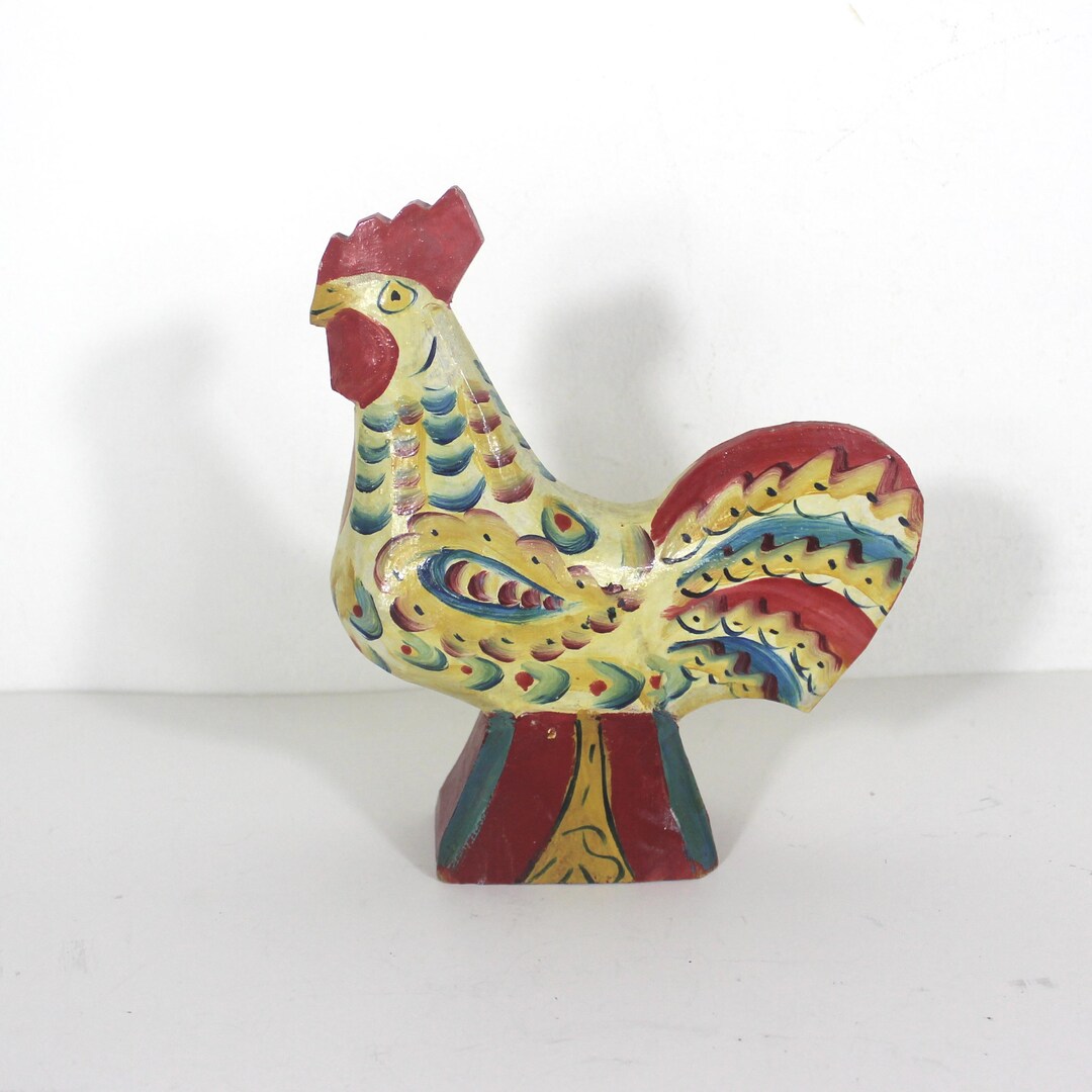 Antique Swedish Wooden Dala Rooster Figure Hand Crafted Traditional ...
