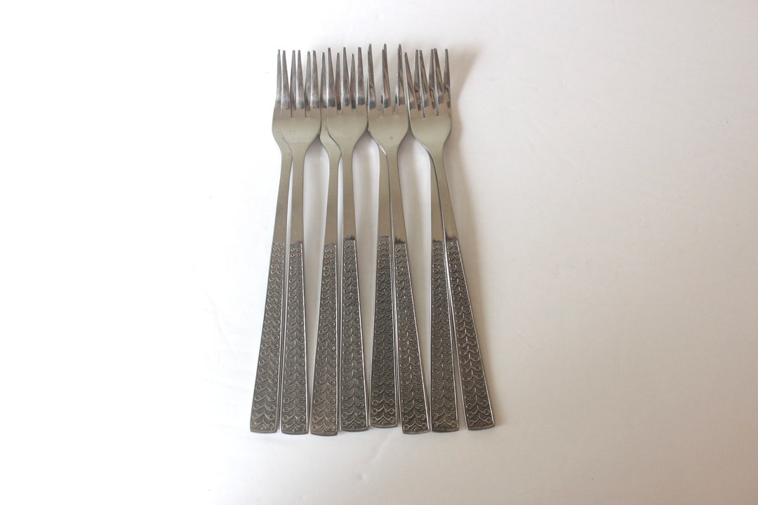 Mid Century Modern 8 Vintage Stainless Cocktail Forks, Stanley Roberts ...