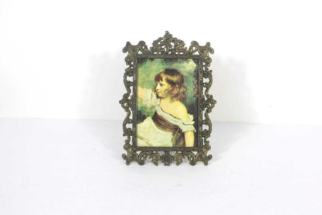 Antique Brass Picture Frame, Ornate Gilded Brass With Glass Photo, Made ...