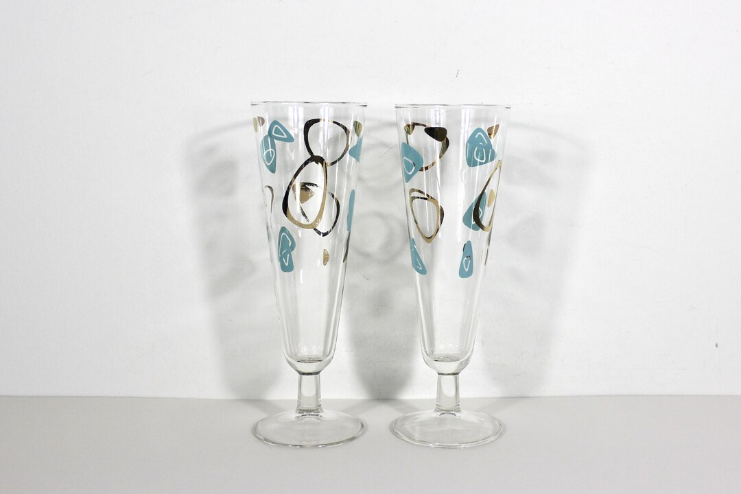 Vintage Atomic Amoeba Boomerang Capri Pair of Pilsner Beer Glasses ...