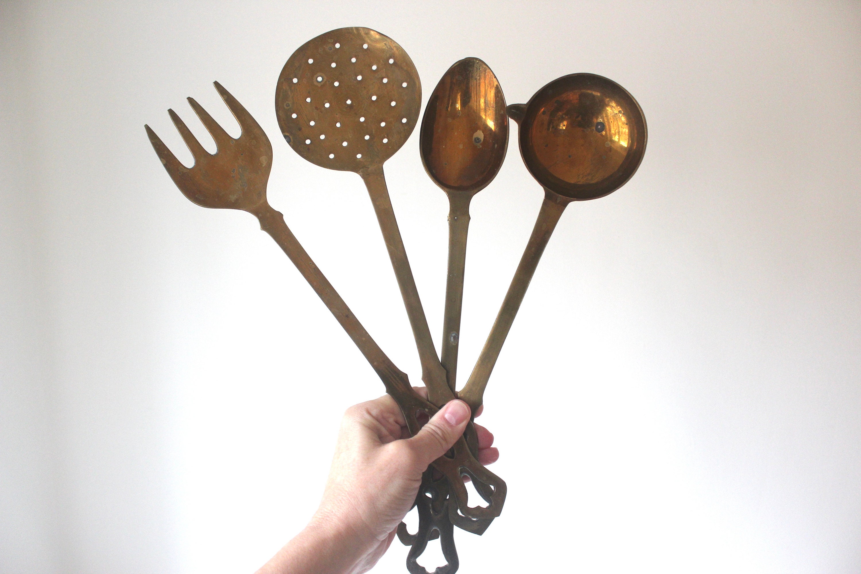 Vintage Brass Utensil Set With Hanger Large Utensils for | Etsy