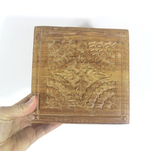 Vintage Carved Wood Box, 6” Square Lidded, Wooden Carving, Floral ...
